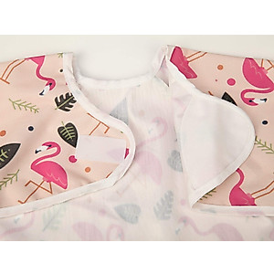 Sigzagor Baby Bib Sleeved Shirt with Pocket 1-3 Years Old Toddler Painting for Girls (Flamingo Cactus)