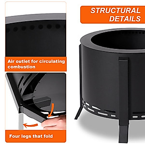 TITIMO Smokeless Fire Pit 19.5”inch Bonfire Low Smoke Stove 360°Rotating Grill pan with Removable Ash Pan Alloy Wood Burning Outdoor Fire Pit for Backyards and Camping Park Party BBQ Waterproof Bag