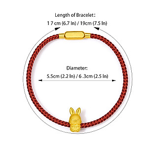 ZHOU LIU FU Real Gold Bracelets for Women Bracelet Lucky Rabbit 24K Gold Jewelry Red Bracelet Solid Gold Charm Fortune Rabbit Charm Bracelets Lucky Bunny Gold Bangle Bracelets