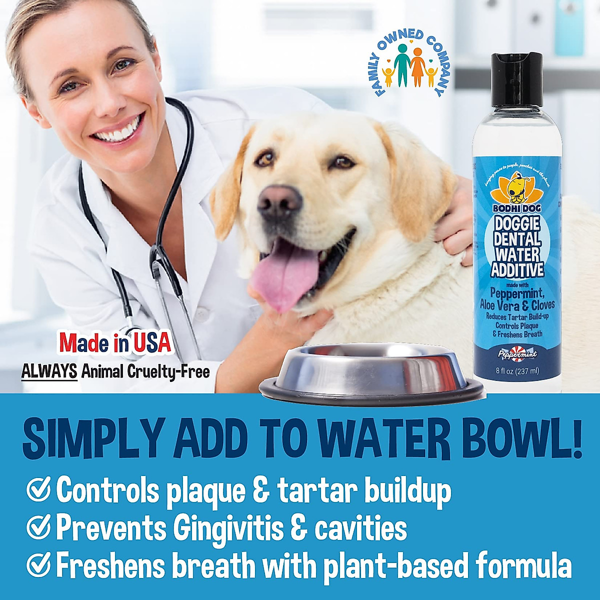 Bodhi Dog Peppermint Dental Dog Water Additive | Dental Water Additive for Dogs & Pets | Teeth, Breath & Healthy Gums | Freshens Breath & Reduces Tartar Build Up | Oral Care Cleaner | Made in USA, 8oz