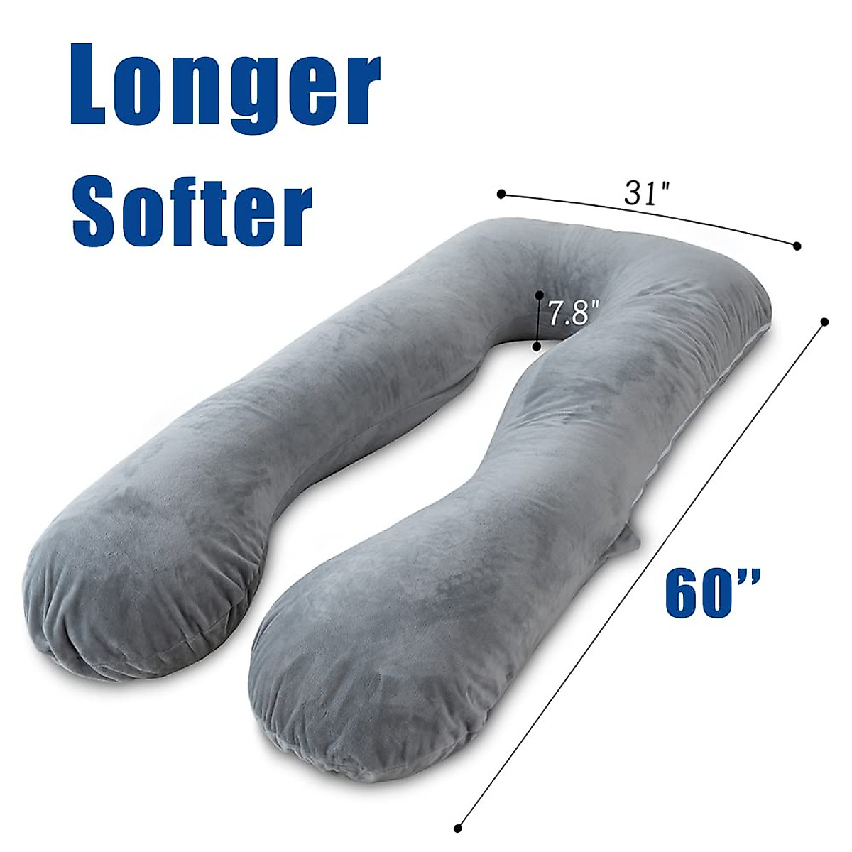 AngQi 60 inch Pregnancy Pillow U Shaped, Full Body Pillow for Pregnant Women/Side Sleepers, Maternity Pillow with Velvet Cover, Gray
