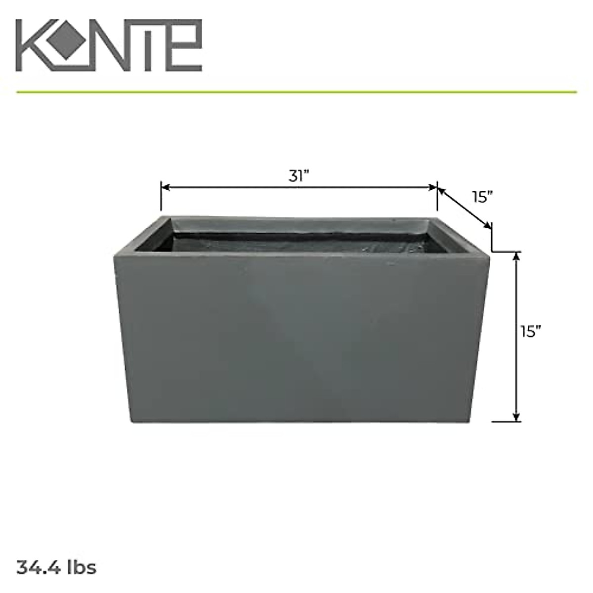 Kante 31.1" L Long Rectangular Concrete Planter, Large Outdoor Indoor Garden Pots with Drainage Hole and Rubber Plug, Charcoal