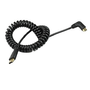 SinLoon Angle 90 Degree Right Mini HDMI to HDMI, Right Angled Mini-HDMI Male to HDMI Male Gold Plated Converter Adapter Coiled Spiral Cable,Support 3D, 1080P,1.5~10 Feet（90Mini-HDMI Right）