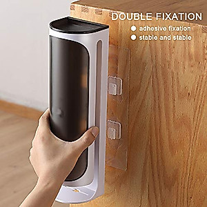 Nail-Free Wall Mount Plastic Bag Holder, 2 Opening Grocery and Shopping Bag Dispenser Hooks, Garbage Bag Organizer With Lid, Office Supplies Home Kitchen Bag Saver for Grocery Bags (White)