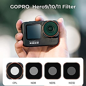 K&F Concept 4-Pack Lens Filter ND8 ND16 ND32 CPL Compatible for GoPro Hero11 /Hero10 /Hero 9 Black, Neutral Density & Polarizing Lens Filter Kit Protector for Go Pro 11/10/9 Accessories