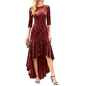 Ever-Pretty Women's Plus Size Velvet High-Low Wedding Mermaid Maxi Formal Dress Gala Dresses Maroon US16