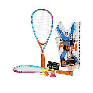 Speedminton SM01-FUN-10 FUN Set - Alternative to beach ball, spike ball, badminton, incl. 1 HELI and one FUN Speeder, perfect for the beach, park or backyard, Blue Orange