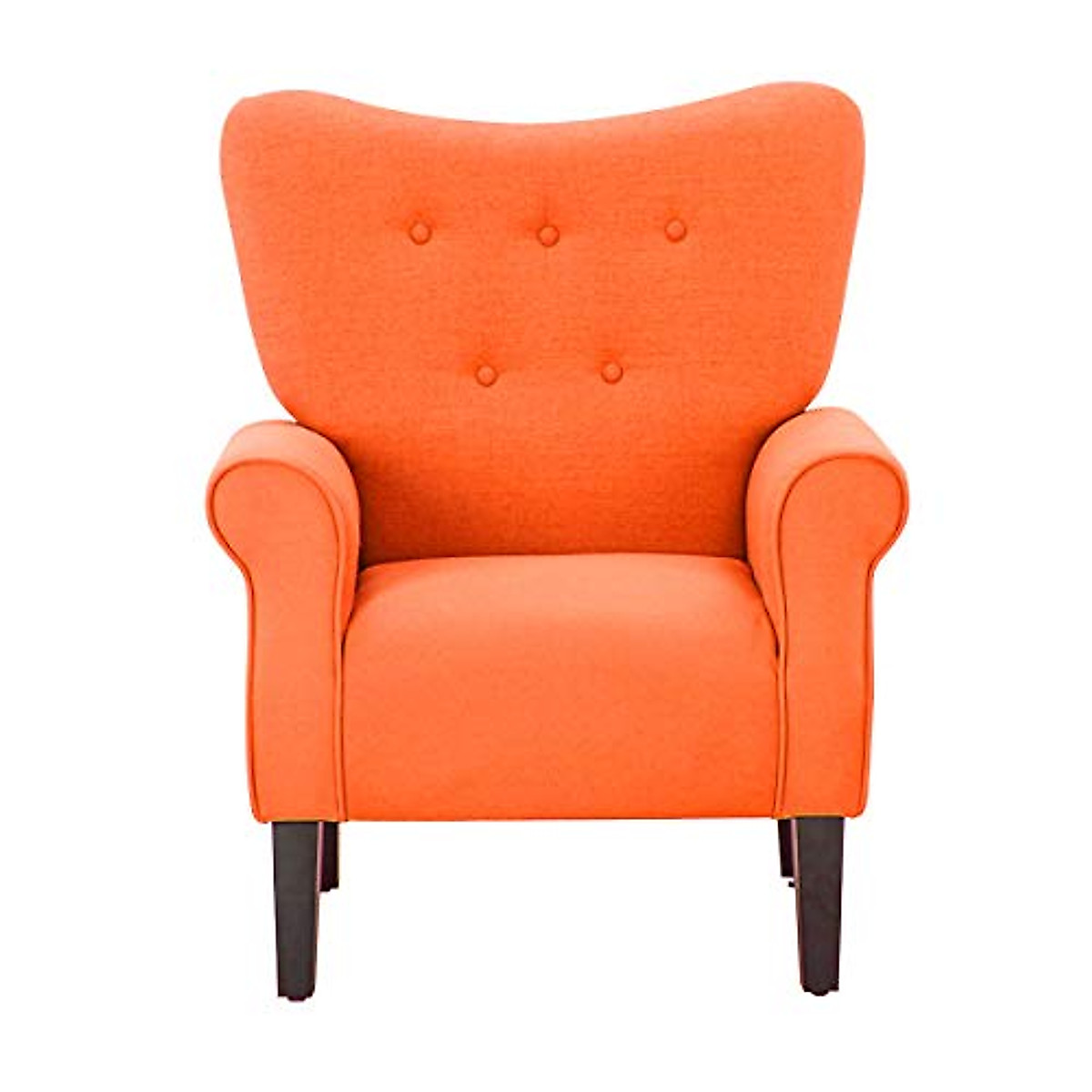 YOLENY Modern Accent Chair,High Back Armchair,Upholstered Fabric Button Single Sofa with Wooden Legs for Living Room,Bedroom,Club,Orange