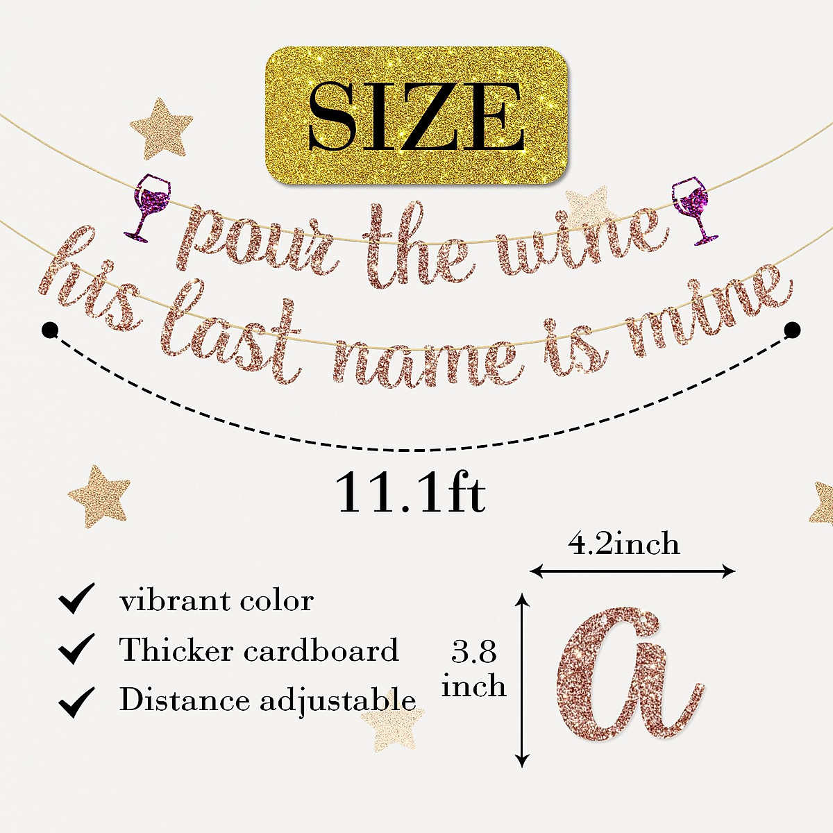 Ambishi Rose Gold Glitter Pour The Wine His Last Name is Mine Banner, Funny Bachelorette Party Decoration Sign, Wine Theme Bridal Shower Party Bunting Decor Photo Booth Props