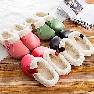 TooTu Waterproof Slippers Women Men Plush Lined Clogs Winter Garden Shoes Warm House Slippers Indoor Outdoor Green