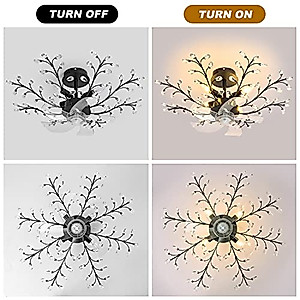 teyeard 31'' Ceiling Fans with Lights, Modern Crystal Flower Bladeless Ceiling Fan and Remote, 6 Speeds and Timing Low Profile Ceiling Fan with Lights for Bedroom Living Room