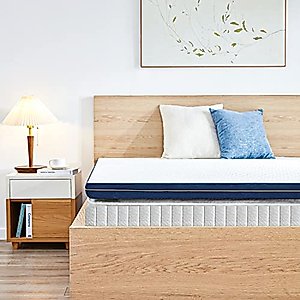 Kingfun 3 Inch Gel Memory Foam Mattress Topper Queen, 2-Layer Ventilated Cooling Mattress Topper for Back Pain, Bamboo Charcoal Reversible Mattress Pad with Washable & Breathable Cover, Queen