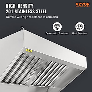 VEVOR Commercial Exhaust Hood, 4FT Food Truck Hood Exhaust, 201 Stainless Steel Concession Trailer Hood with 2 Detachable U-shaped Grid Oil Filter Mesh, Rust Resistant Vent Hood for Kitchen Restaurant
