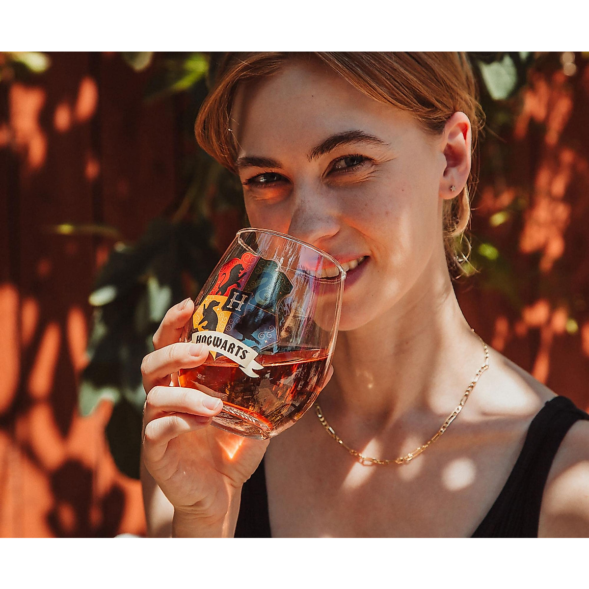 Silver Buffalo Harry Potter Hogwarts Crest 20-Ounce Stemless Wine Glass | Wizarding World Tumbler Cup For Mimosas, Cocktails