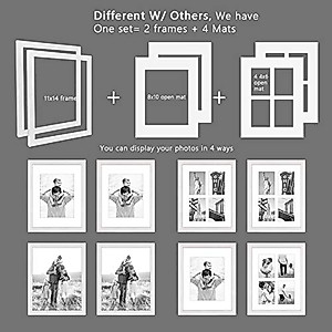Hap Tim 11x14 Picture Frame Set of 2,Each White Wood Pattern Frame with 2 Mats,Display 8x10 or Four 4x6 Photos with Mat,11x14 Picture Without Mat for Wall Display(CWH-11x14-CB)