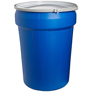 Eagle 30 Gallon High Density Polyethylene Lab Pack Barrel Drum with Metal Lever-lock Lid, 28.5" Height, 21.25" Diameter, Blue, 1601MB