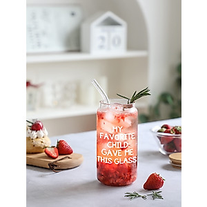 WODOHOLO Birthday Gift for Dad Mom from Daughter, Son, Father Birthday Gifts, Fathers Day Drinking Glass Cup 16oz with Lid and Straw Can Shaped Glass Mama Iced Coffee Bear Can Glass Tumbler