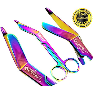 SET of 2 EACH PREMIUM GERMAN STAINLESS NURSES DOCTOR LISTER BANDAGE SCISSORS 7.25" + 5.5" MULTI TITANIUM COLOR RAINBOW STAINLESS STEEL-CYNAMED BRANDED-A+QUALITY GUARANTEED …