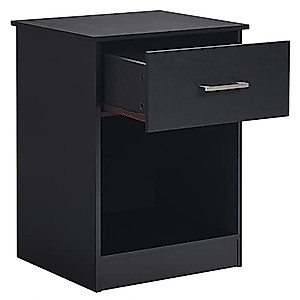 Reettic Wooden Nightstand Set of 2, End Table with Sliding Drawer and Opening Shelf, Sofa Bedside Table for Bedroom, Black RCTG101B02