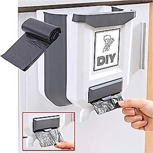XIJING Small Hanging Kitchen Trash Can, Portable Mini Garbage Can and Collapsible Compact Trash Bin for Kitchen Cabinet Door Drawers, Room, Car, Bedroom Plastic Waste Bin - 9L/2.4 Gallon (White)