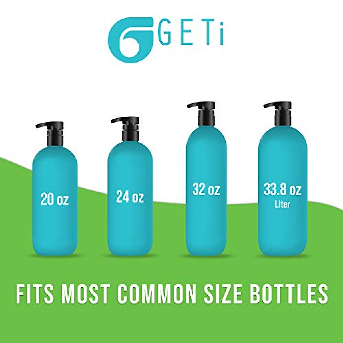 Geti Beauty Liquid Dispenser Pump – Black 3-Pack Liter 33.8 oz Pump Dispenser – Fits Liter Size Shampoo, Conditioner, Soap and Lotion Bottles – Non-Slip Design – 28/410 4cc Output