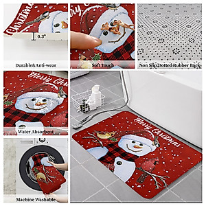Christmas Bath Rugs Christmas Snowman Sponge Doormat Absorbent Non Slip Backing Durable Soft Flannel Mat Red Cardinals Winter Snowy Christmas Memory Foam Mats for Bathroom Kitchen 16 x 24 inches