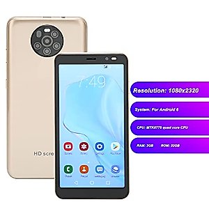 5.45 Inch Screen Dual Sim Mobile Phone, MTK6779 Quad Core CPU 3 Card Slots ABS Smooth Running Speed Unlock Smartphone for Playing Games (Gold)