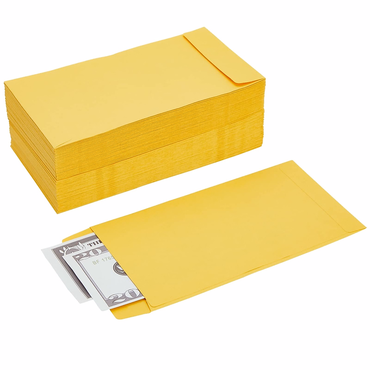 Okuna Outpost Money Envelopes for Cash, Payroll, Money Saving, Coins, Currency, 100GSM, Yellow (4 x 7 Inch) - 100 Pack