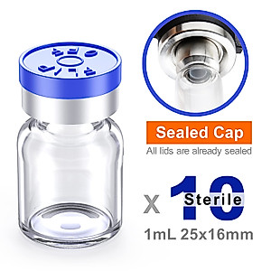 ZHANXUBIO Sterile Empty Vials with Self Healing Injection Port and Aluminum Plastic Cap,Sterile Package (1ml Clear 10PCS)
