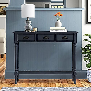 Urbanest Modern Burlington Console Table with 3 Drawers (Solid Wood, Gun Metal)