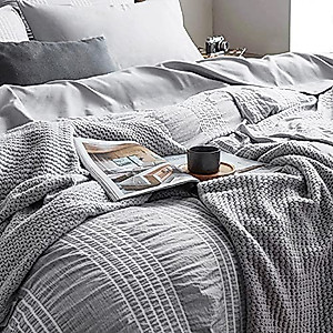 Bedsure Twin Bed in A Bag - Twin Comforter Sets 6 Piece Stripes Seersucker Bedding Set, Soft Lightweight Down Alternative Comforter Twin Bed Set(Grey 68x88 inch)