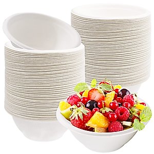 Tiaiidi 100 Pack 8 oz Disposable Paper Bowls,Compostable Bagasse Bowls,Small Biodegradable Heavy-Duty Bowls for Hot and Cold Food