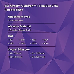 3M Xtract Cubitron II Hookit Clean Sanding Film Disc 775L, 220+, 5 in, Pack of 50 Hook and Loop Sanding Discs for Paint Preparation and Removal, General Sanding, Refining, Blending, and Featheredge