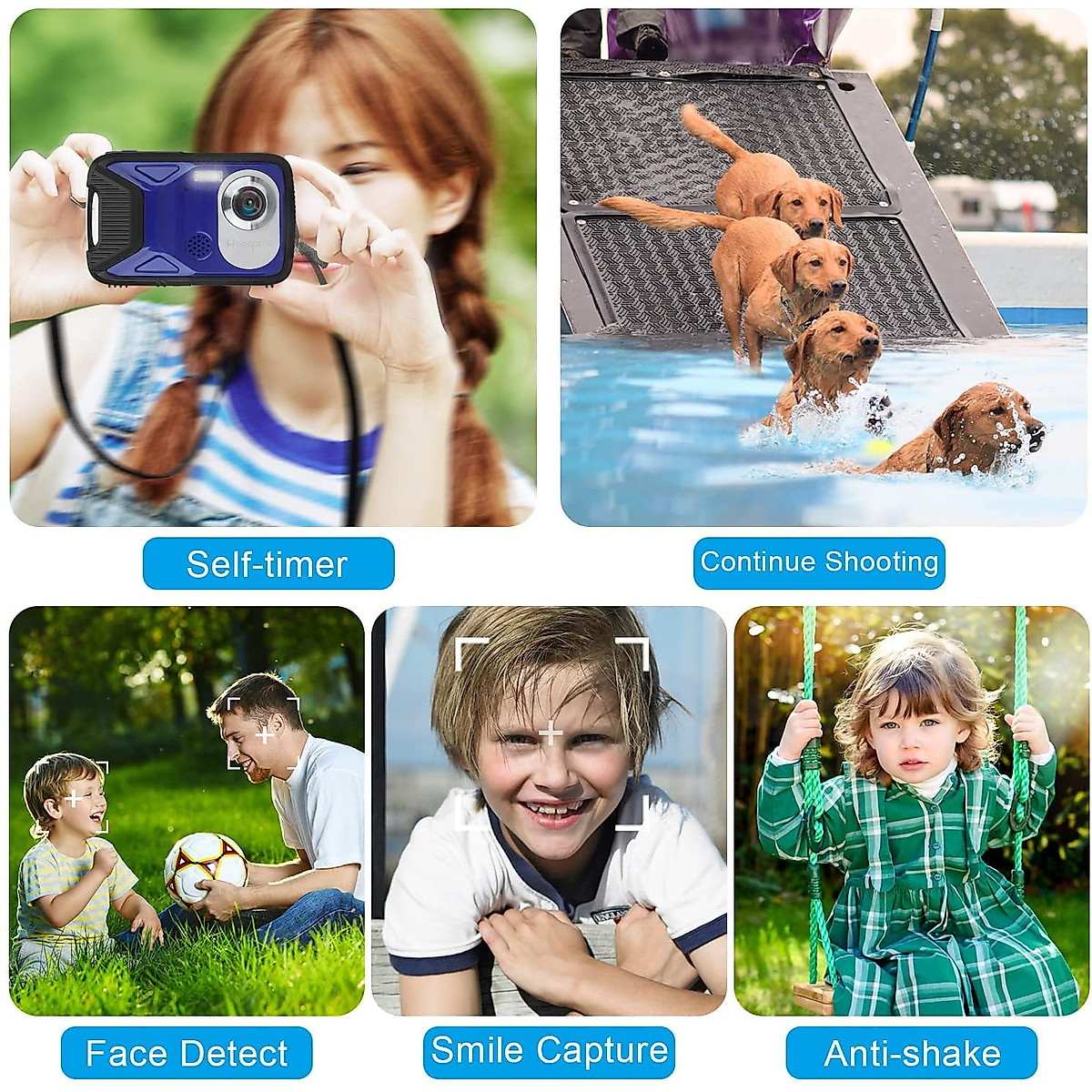 Waterproof Digital Camera 1080P 21MP Underwater Kids Camera with 2.8" LCD Screen 8X Digital Zoom Rechargeable Point and Shoot Camera Compact Portable Digital Camera for Kids Students,Teens Blue