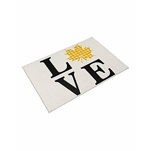 Outdoor Area Rug for Patio,Thanksgiving Orange Fall Maple Leaf Plaid Camping Rugs Indoor Large Floor Mat 4x6ft,Farm Love Quote Line Outside Carpet for Deck RV Picnic Porch Backyard Bedroom