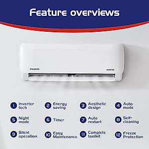Pioneer Air Conditioner WYS012A-20 Wall Mount Ductless Inverter+ Mini Split Heat Pump, 12000 BTU-110/120V