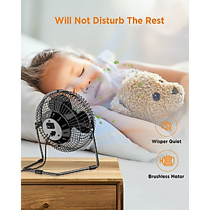 EasyAcc 6 Inch USB Desk Fan, Small USB Desk Fan, [Small Quiet Strong Airflow and 360° Rotating Personal Table Cooling Fan] USB Powered Portable Fan, 2 Speed（3.3~4.1 M/S Black (USB POWERED ONLY)