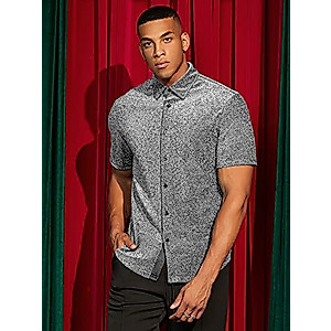 WDIRARA Men's Button Front Short Sleeve Collar Glitter Shirt Metallic Party Club Tops Pure Silver M