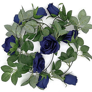 Jing-Rise 2pcs 6.5Ft Artificial Silk Rose Vine Fake Flower Hanging Garland Artificial Plants for Wedding Party Garden Outdoor Home Hotel Office Shop Arch Wall Mirror Decoration (Royal Blue)