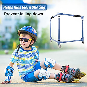 GanFindX Folding Skater Aid for Kids Roller Skating, Adjustable Height Roller Skate Trainer for Kids Toddler Training Walker (Denim Blue)