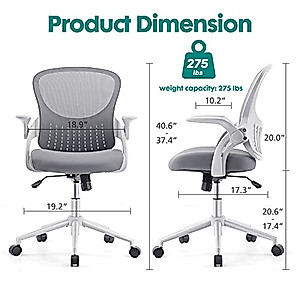 Office Chair - Ergonomic Flip-up Arm Home Office Computer Swivel Desk Chair with Wide Seat, Thickened Seat Cushion, Widened Backrest, Storage Back Basket, Lumbar Support