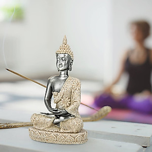 GoYonder Sandstone Buddha Statue for Home Decor, 4.3" Rustic Buddha Decor Thai Shakyamuni Figurine, Hindu Decor for Meditation Altar with Bronze Finish