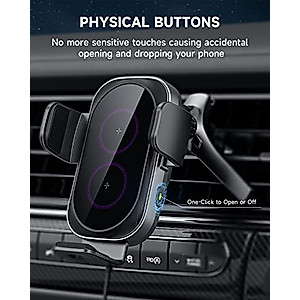 【Dual Coils & 2 Vent Mounts】 Wireless Car Charger, Casunit 15W Dual Coil Fast Charging Auto-Clamping Car Mount for iPhone 14 13 12 Pro Max Mini/Samsung Galaxy Z Flip 4 (Black)