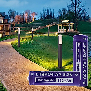 funkawa (2- Pack) Shockli AA 3.2 Volts LiFePo4 650mAh Rechargeable Battery, Lithium Iron Phosphate 3.2V Solar Batteries - Ideal for Solar Garden Light