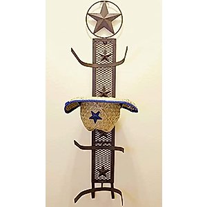 BestGiftEver Metal Star 4 Cowboy Hat Rack Fold-Up Wall Hanging Decoration Rustic Western Style