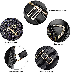 natyrlpog Mini Backpack for Women Cute Cat Ears Design, Leather Small Backpack Purse for Teen Girls with Sequin Decoration