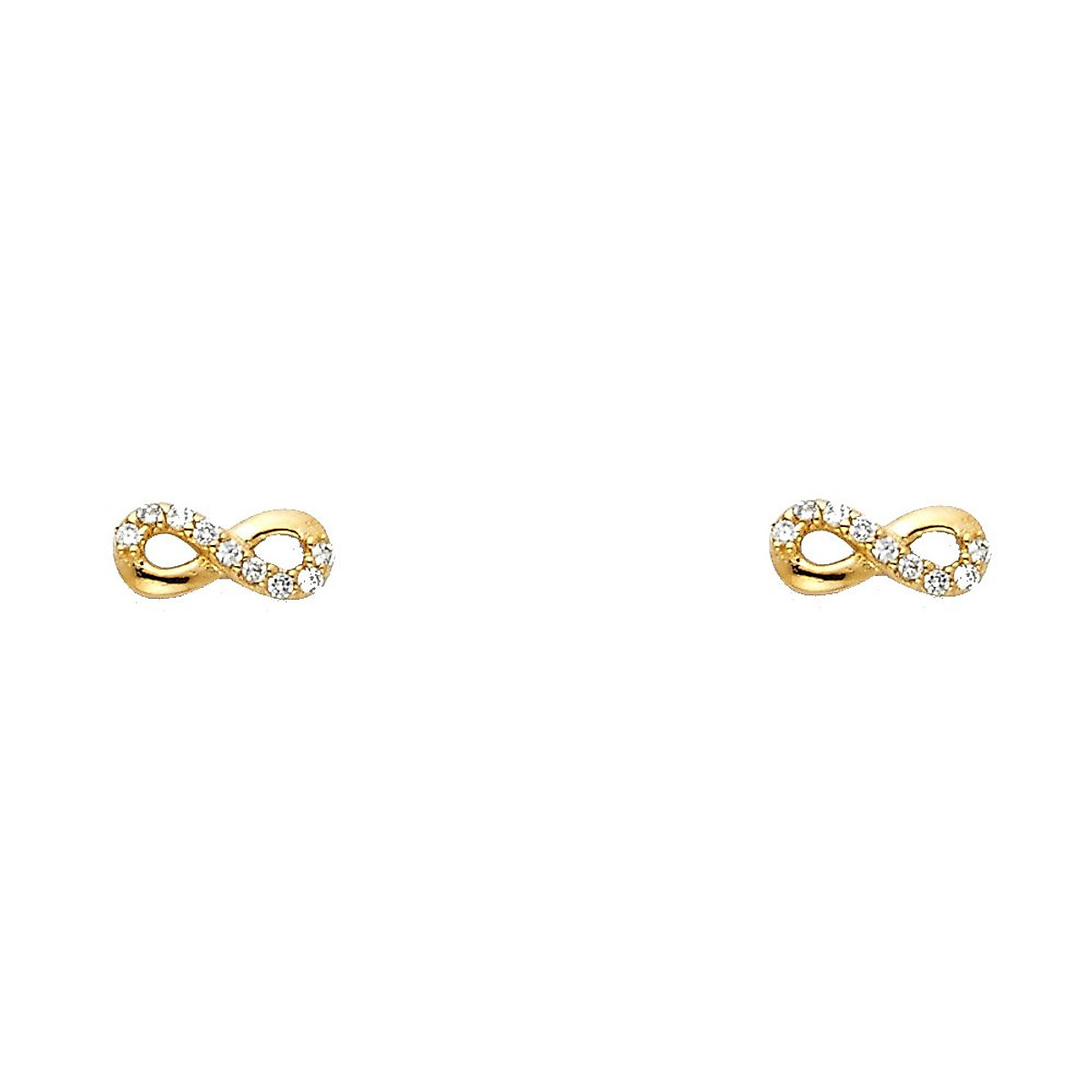 14k REAL Yellow Gold Infinity Stud Earrings with Screw Back