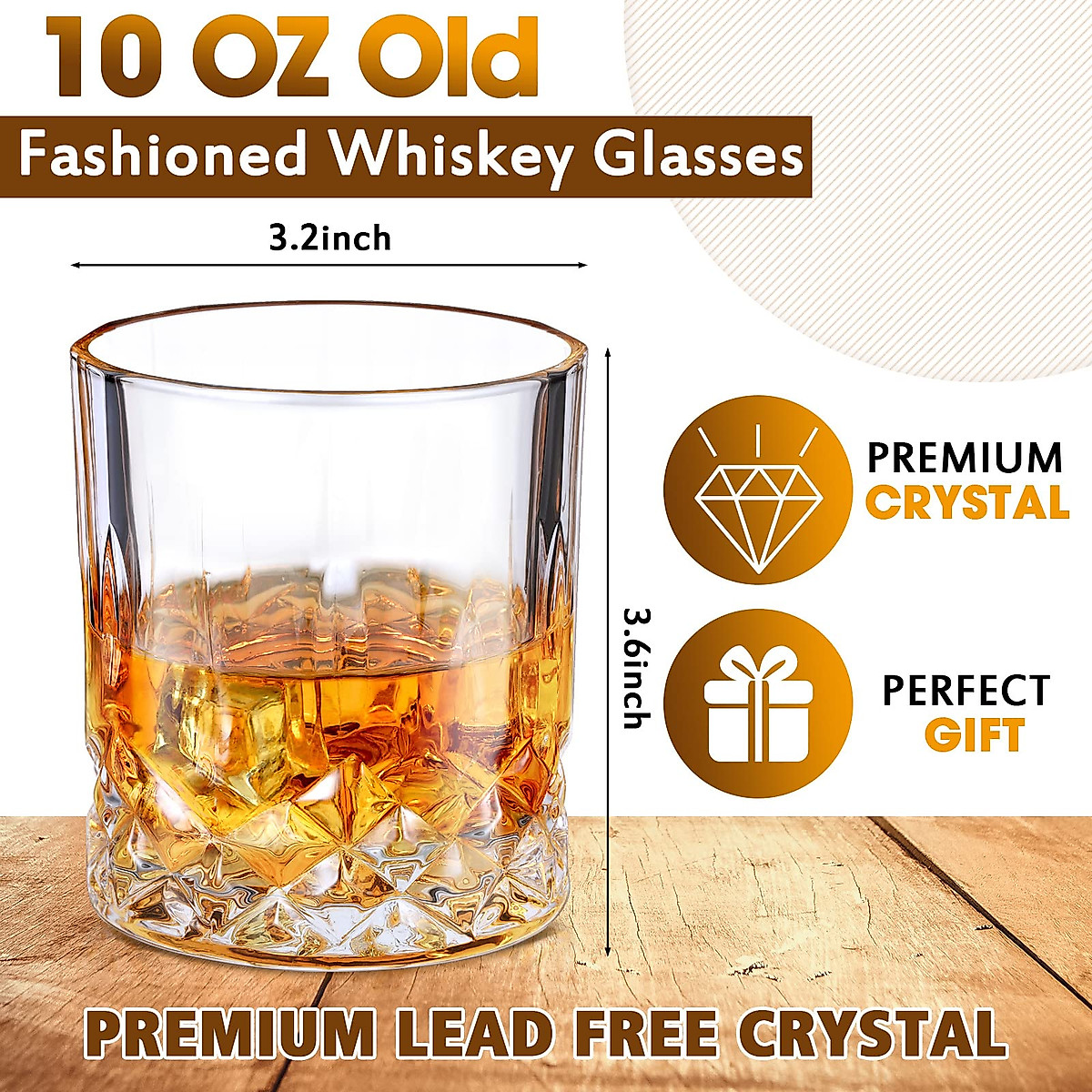 12 Pcs Rocks Glasses Old Fashioned Whiskey Glasses 10 Oz Crystal Rock Glasses Set with 4 Pcs Ice Ball Molds Cocktail Glasses for Whiskey Bourbon Vodka Cocktail Drink Gift for Men Women Home Bar