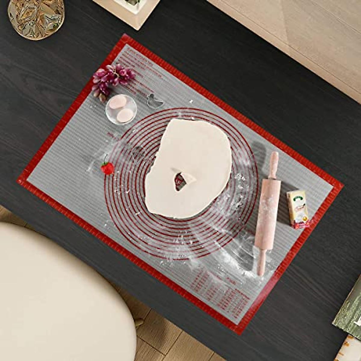Non-slip Silicone Pastry Mat Extra Large with Measurements 36''By 24'' for Silicone Baking Mat, Counter Mat, Dough Rolling Mat,Oven Liner,Fondant/Pie Crust Mat（Red）