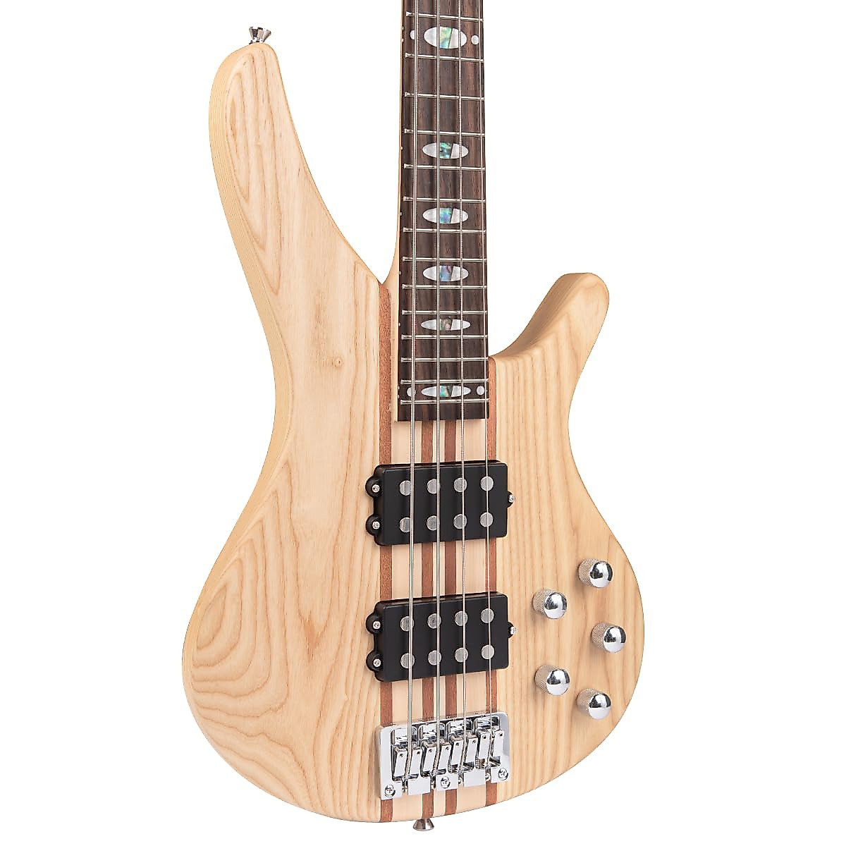 Bullfighter 4 String Electric Bass Guitar, Full Size Standard Right Handed Rosewood Fretboard Bass Kit with Gig Bag Strap Cable (wood)